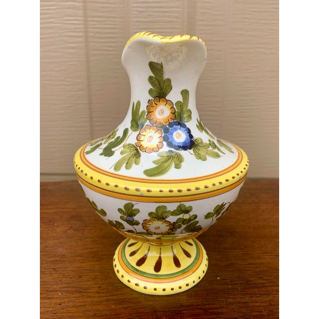 Italian Provincial Deruta Hand Painted Faience Pottery Jug | Chairish