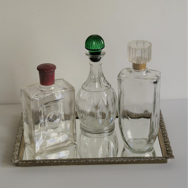 Vintage Mid-Century Decanters and Mirrored Tray - Set of 4 | Chairish