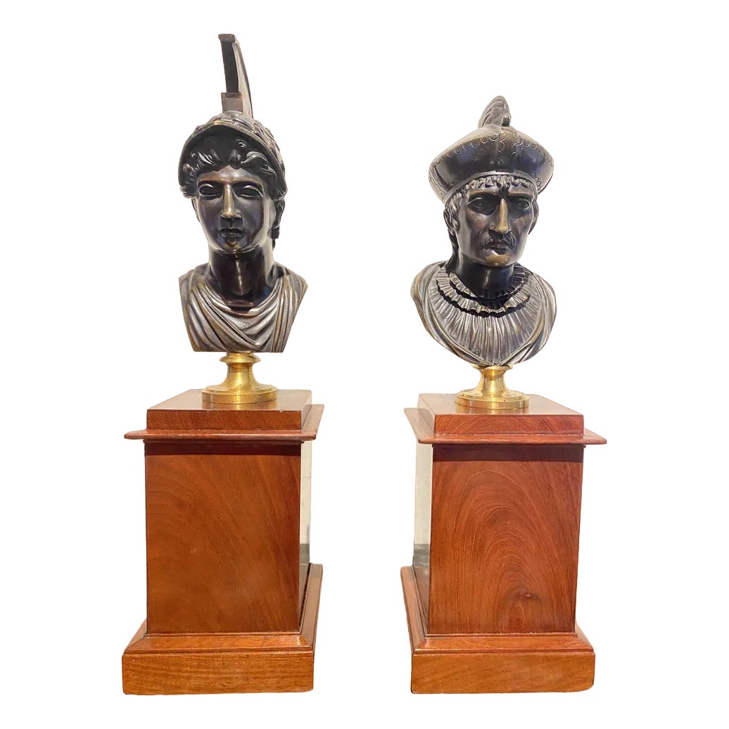 19th Century Bronze Busts on Mahogany Bases, Set of 2 | Chairish