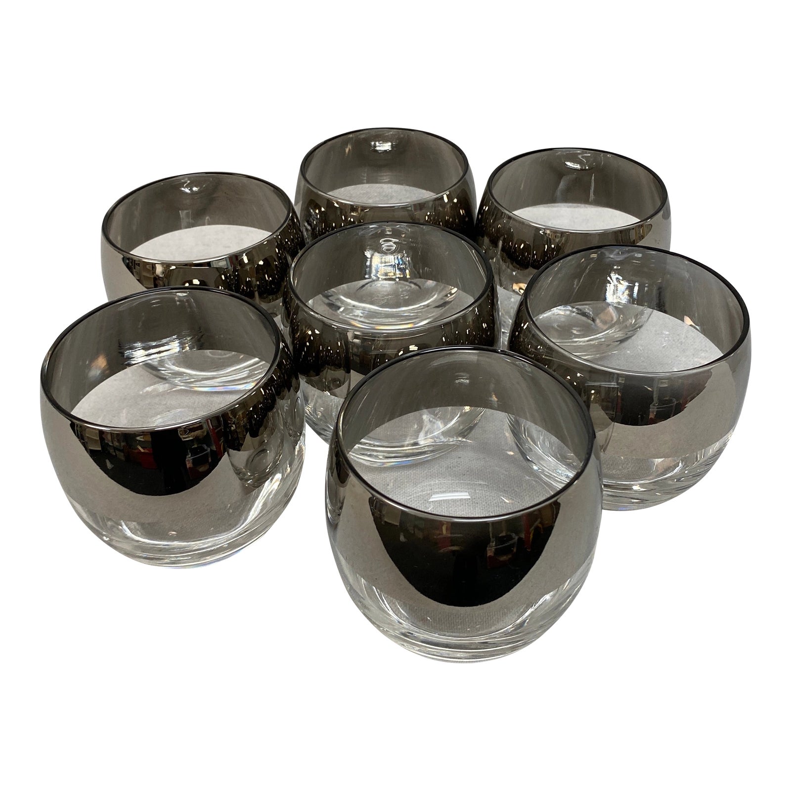 Silver Band Roly Poly Cocktail Glasses - Set of 7 | Chairish