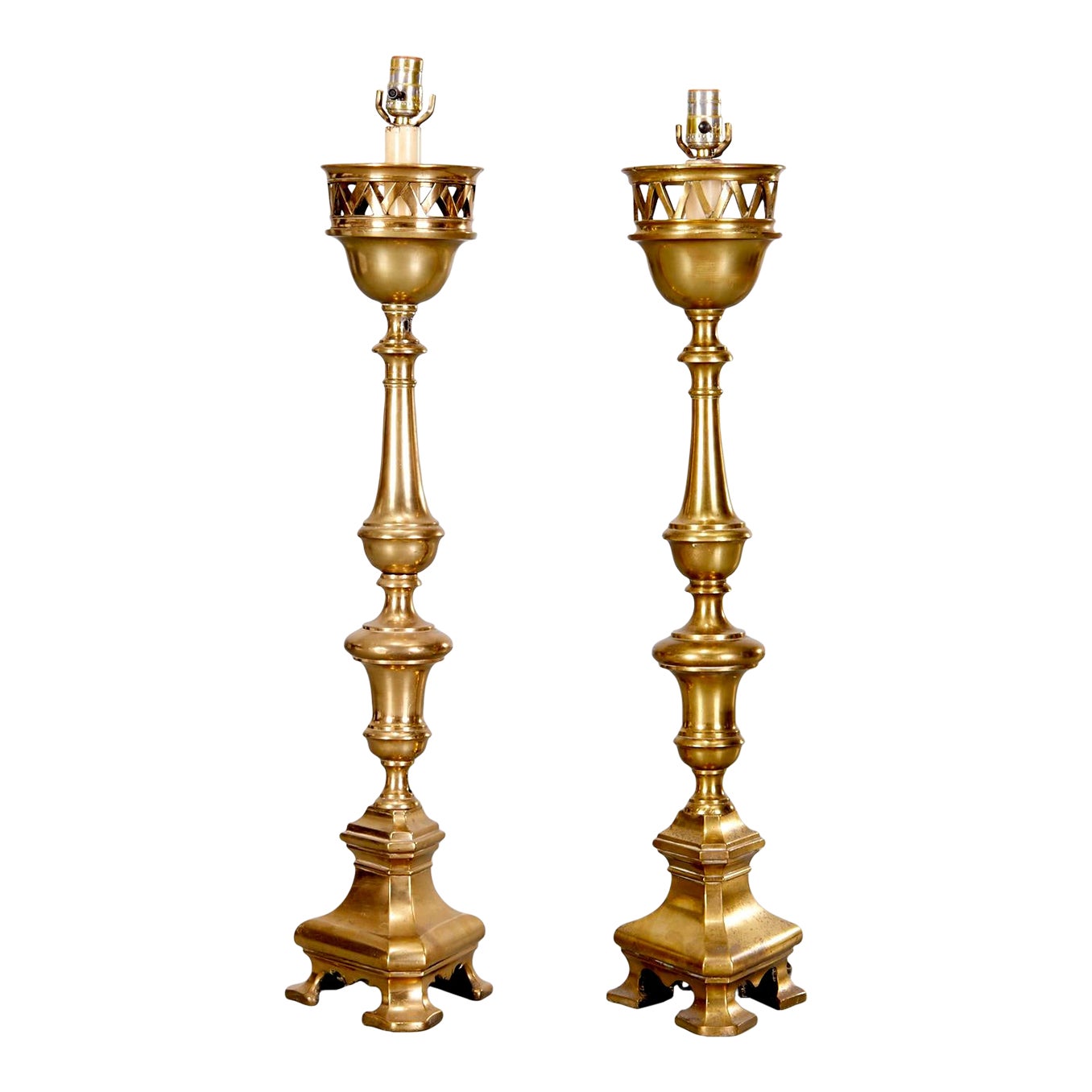 Pair of 19th Century Heavy Brass Ecclesiastical Candlesticks Adapted to ...