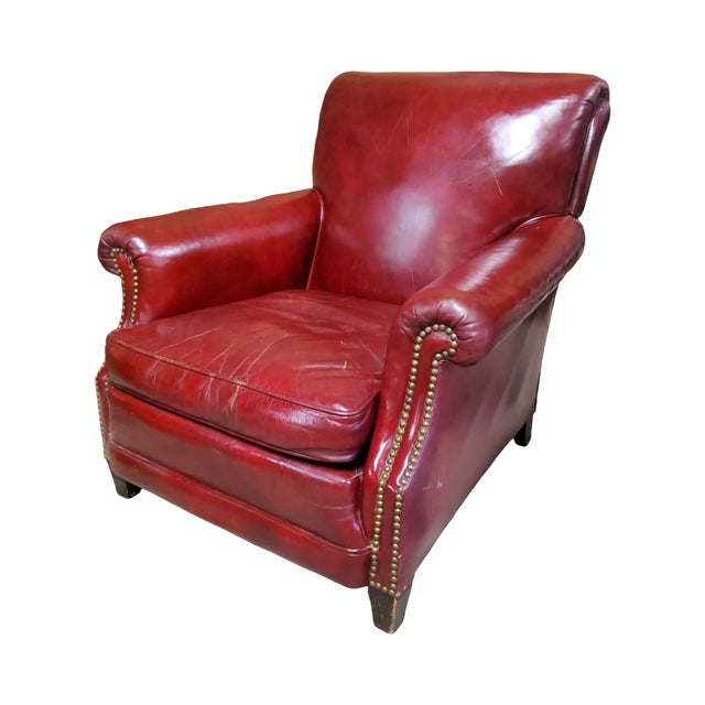 1950s Burgundy Leather Club Chair | Chairish