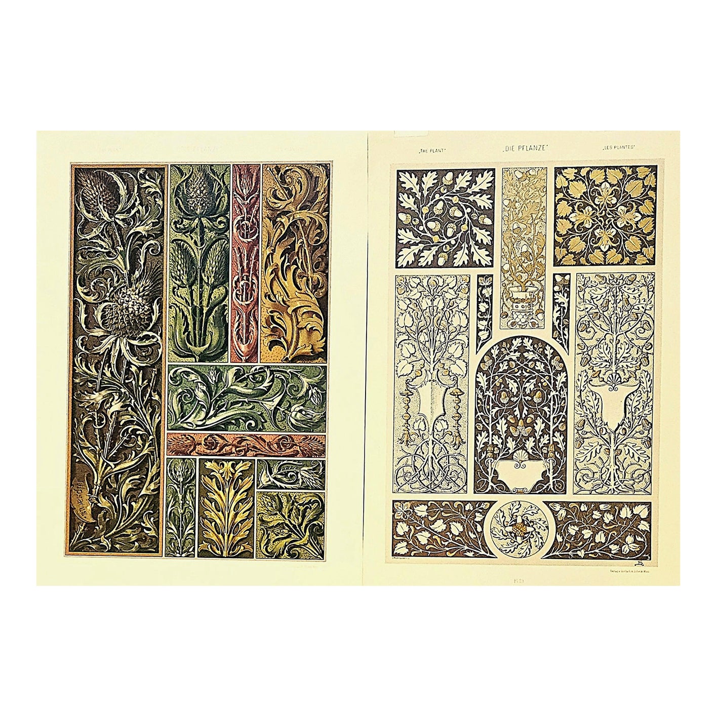 1890 Set of 2- Large German Art Nouveau Decorative Botanical ...