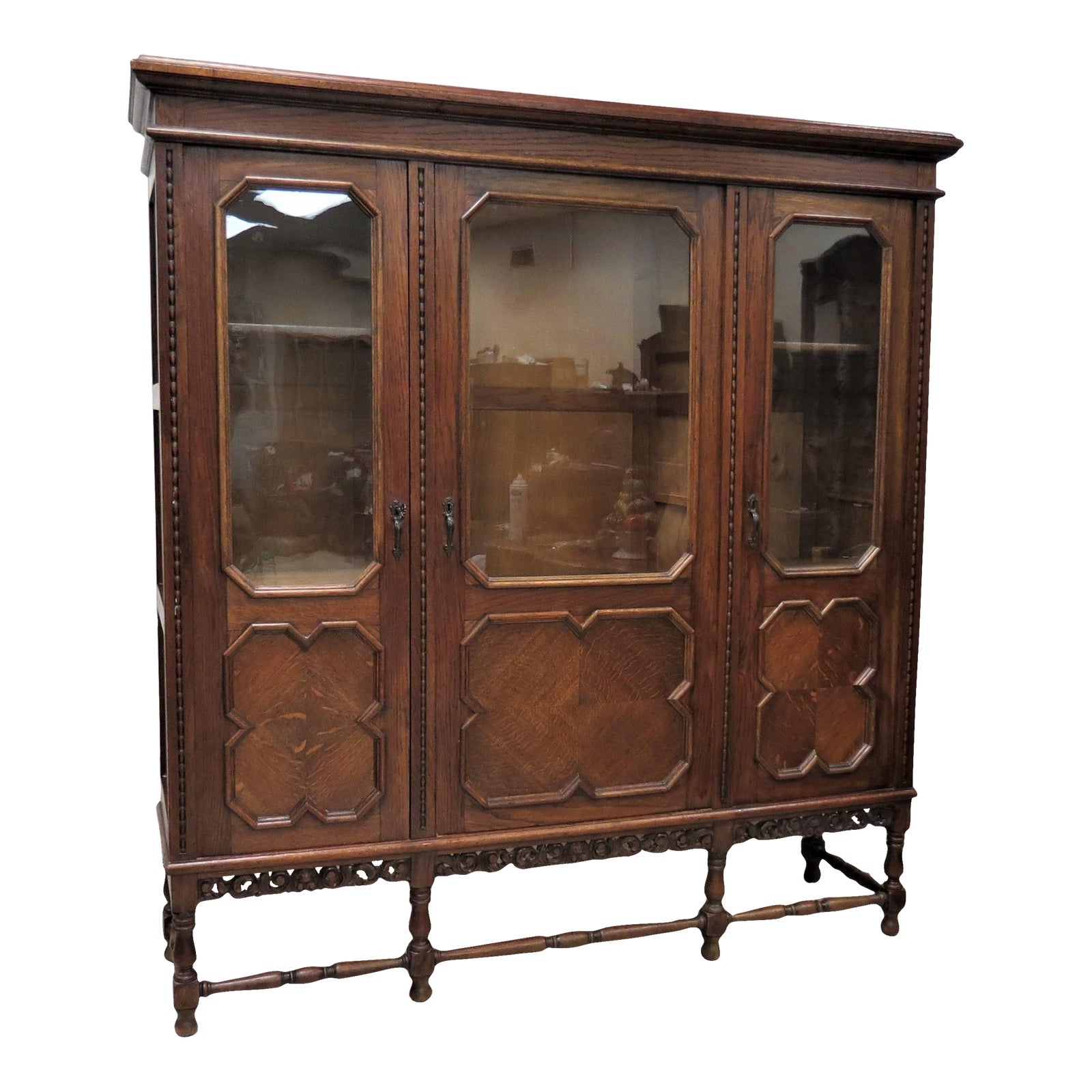 French Oak Jacobean Style Bookcase | Chairish