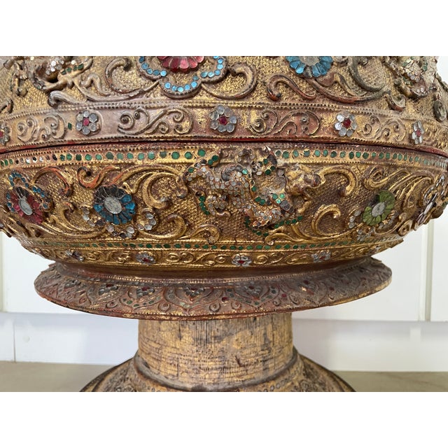 Burmese 19th Century Wood Temple Urn | Chairish