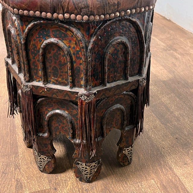 Late 20th C.. Moroccan Stools With Goat Hide Seats - a Pair | Chairish