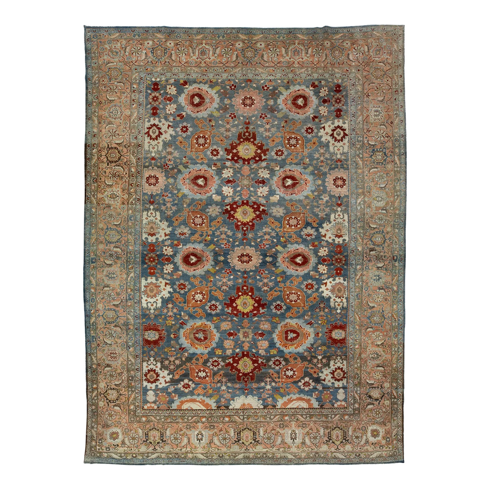 10 X 14 Allover Floral Designed Bidjar Persian Wool Rug in Blue | Chairish