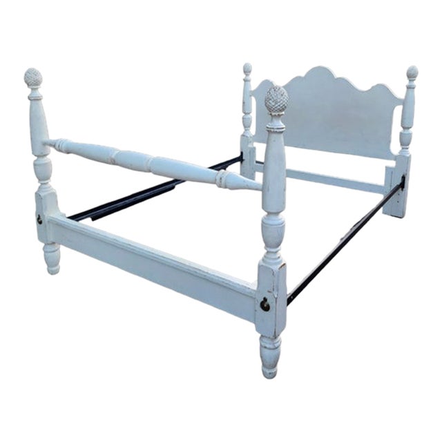 Vintage Patinated White Painted Queen Sized Pineapple Poster Bed From ...