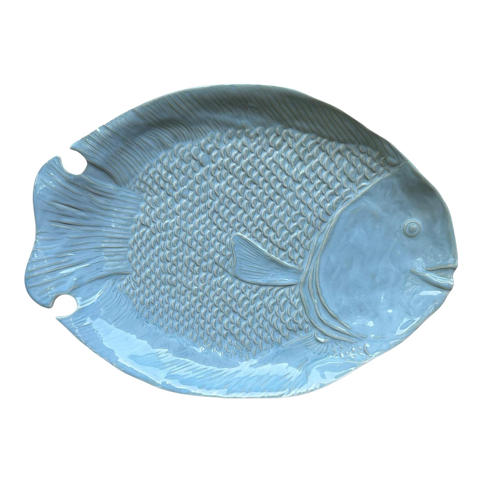 Late 20th Century Pottery Barn Large Blue Fish Platter | Chairish