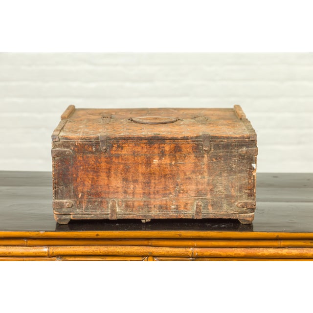 Indian Antique Wooden Dowry Box with Geometric Motifs and Weathered ...