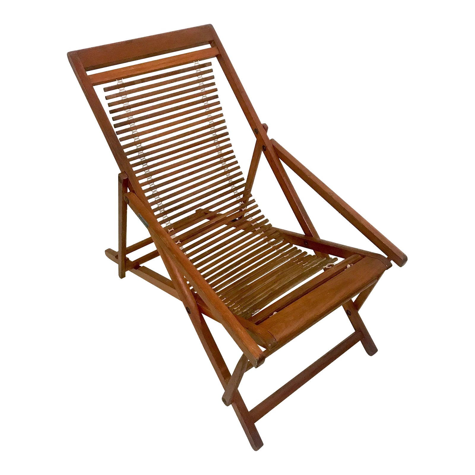 Peoples Republic Period Chinese Folding Wood & Slatted Bamboo Deck ...