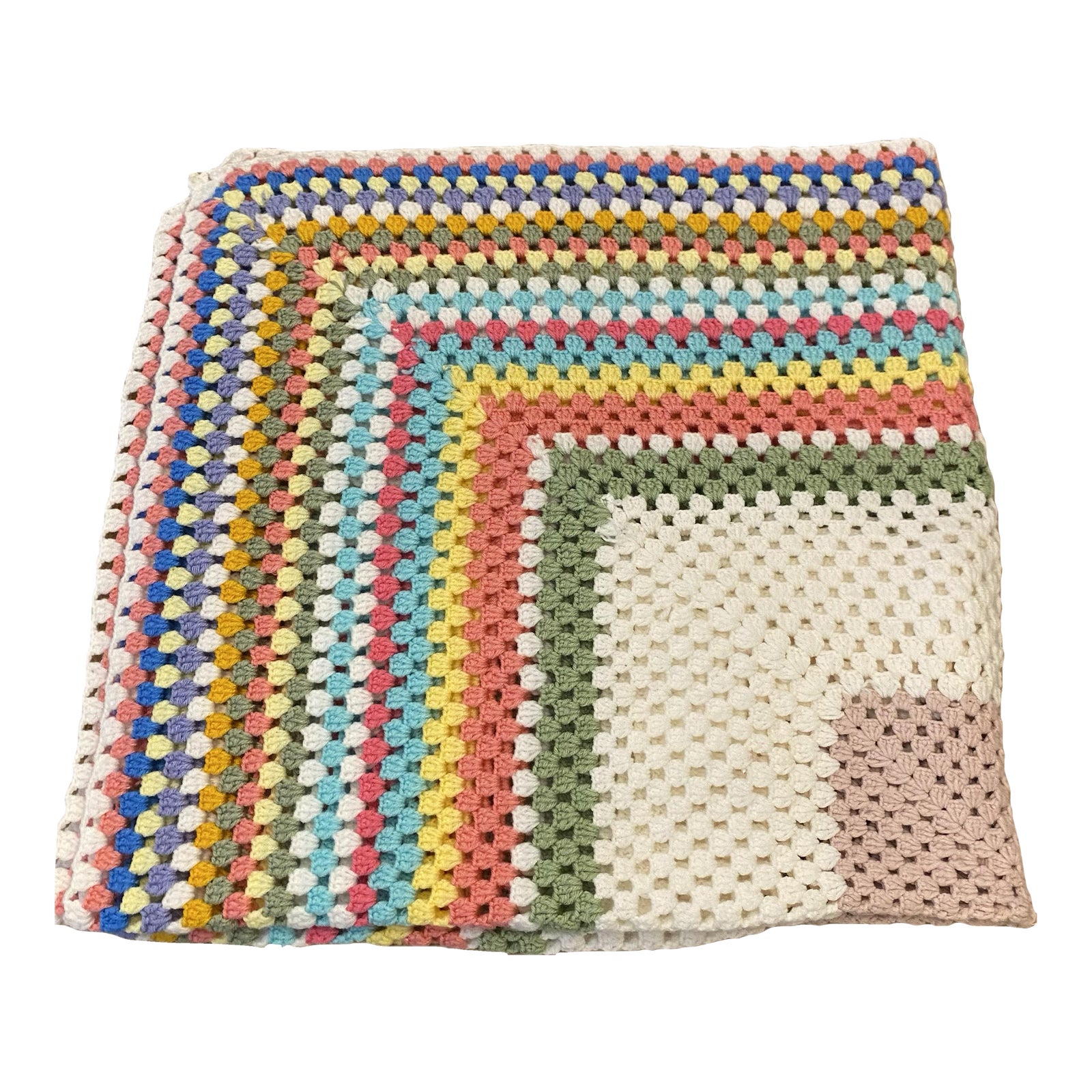 Vintage Handcrafted Colorful Crochet Spring Afghan Throw Blanket | Chairish