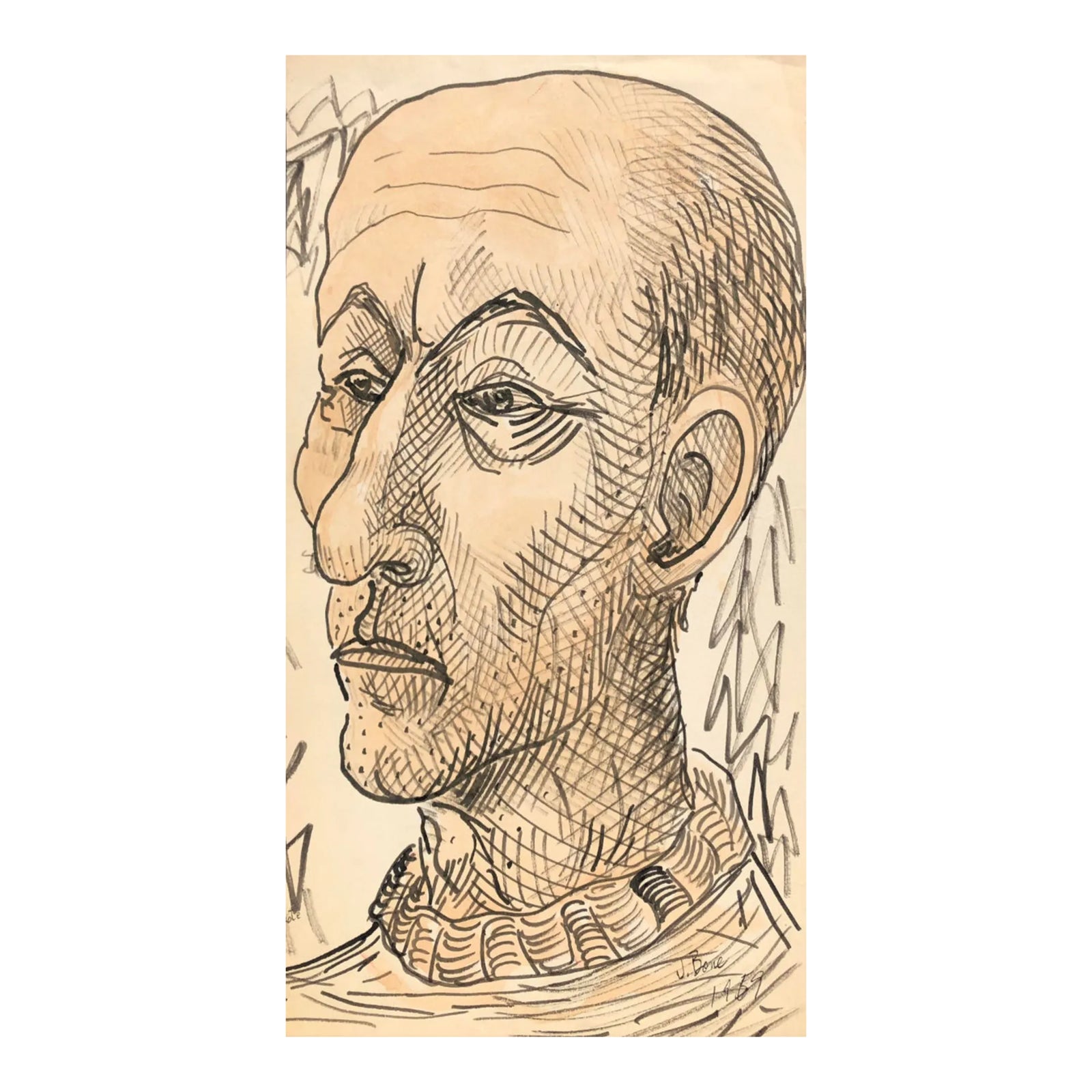 1959 James Bone Future Self, Self Protrait Watercolor | Chairish