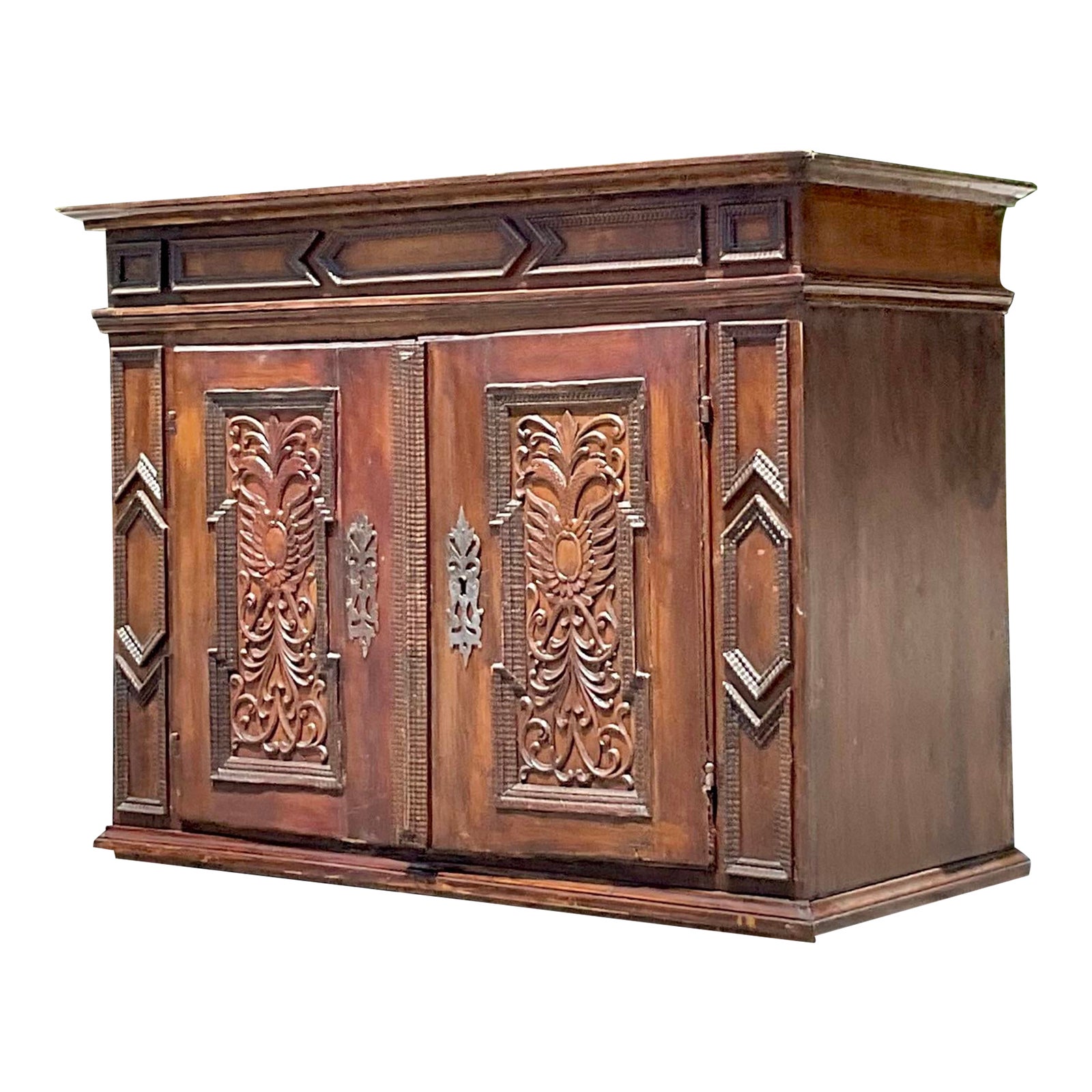 Antique 18th Century Carved Primitive Sideboard | Chairish