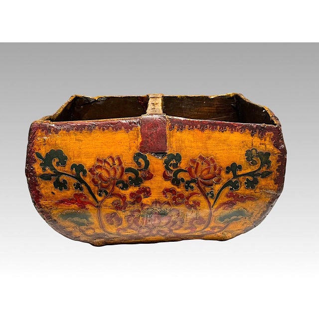 Antique Chinese Qing Dynasty Rustic Wood Rice Container, Orange Gold ...