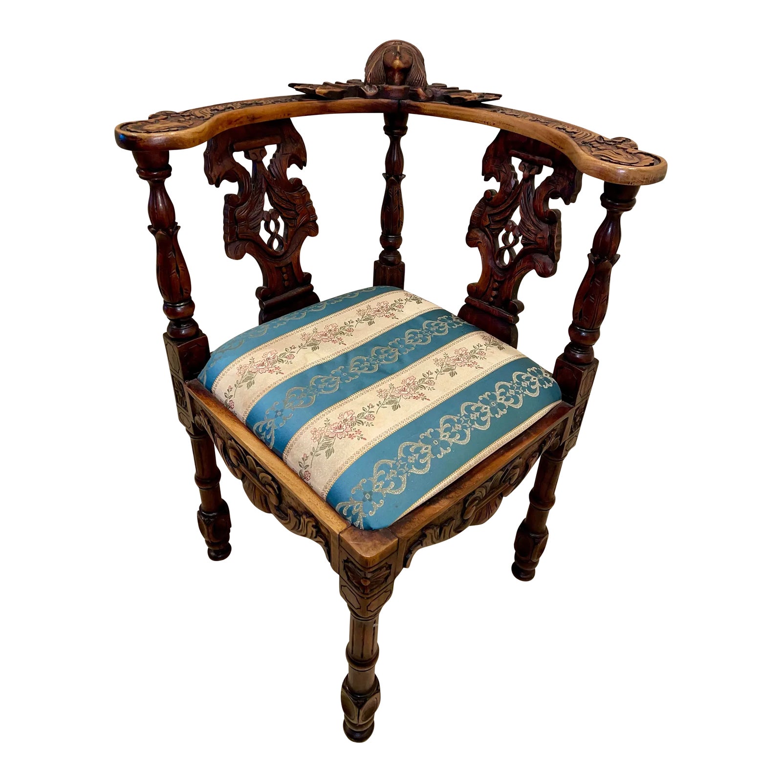 Late 20th Century Renaissance Style Walnut Corner Chair | Chairish
