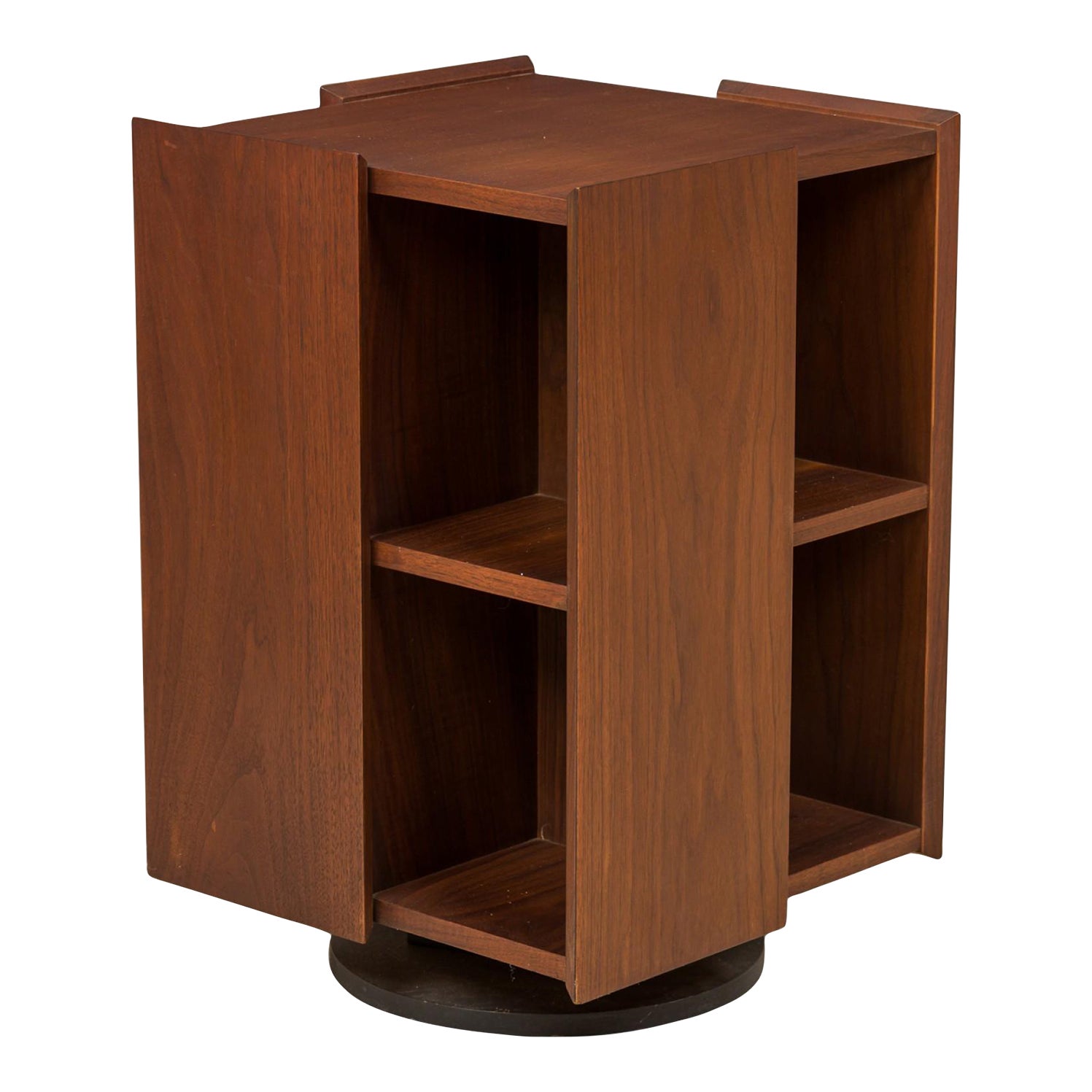 Founders American Mid-Century Walnut Lazy Susan Mini Bookcase | Chairish