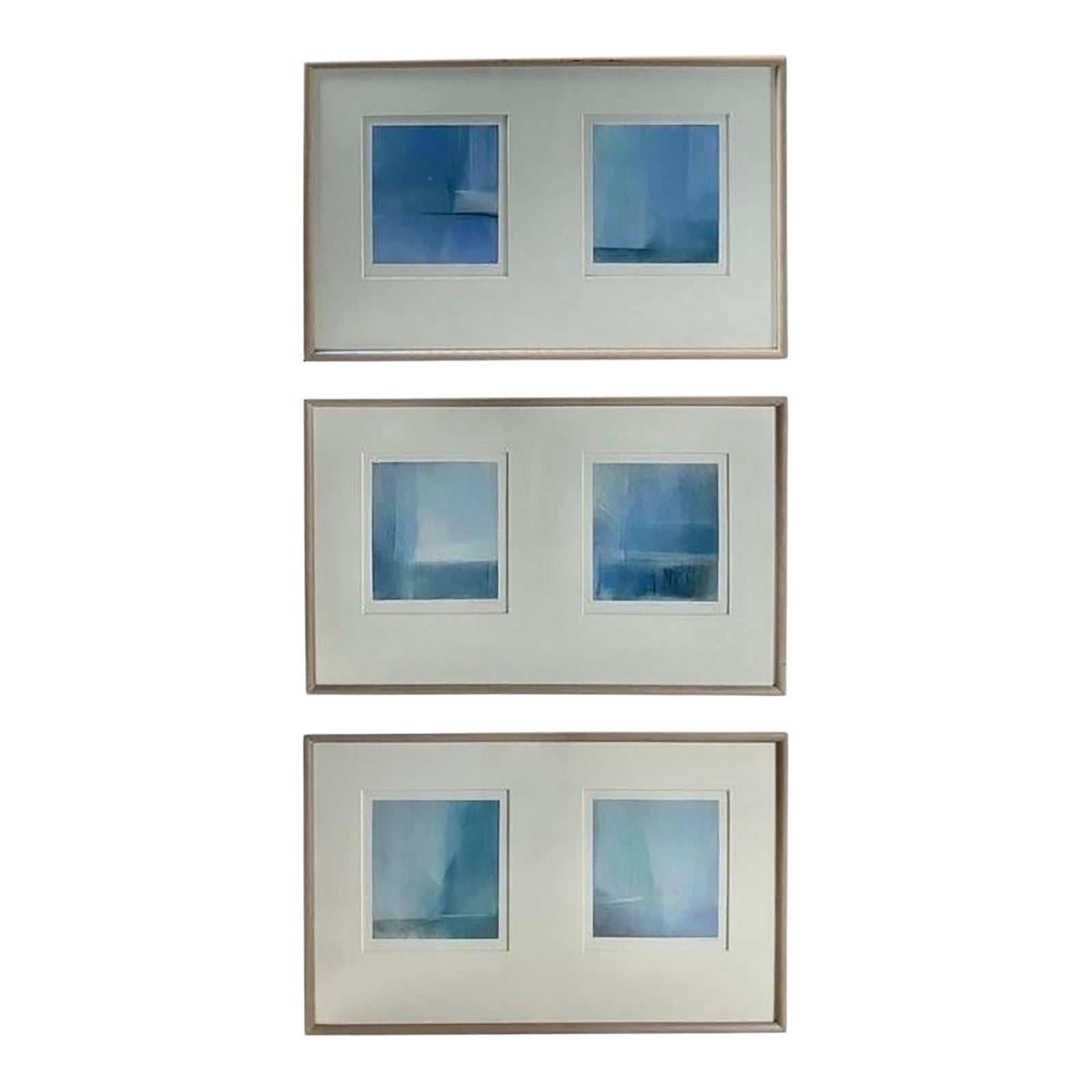 Donna Levinstone Minimalist Pastel Paintings in Blue Tones, Set of 3 ...
