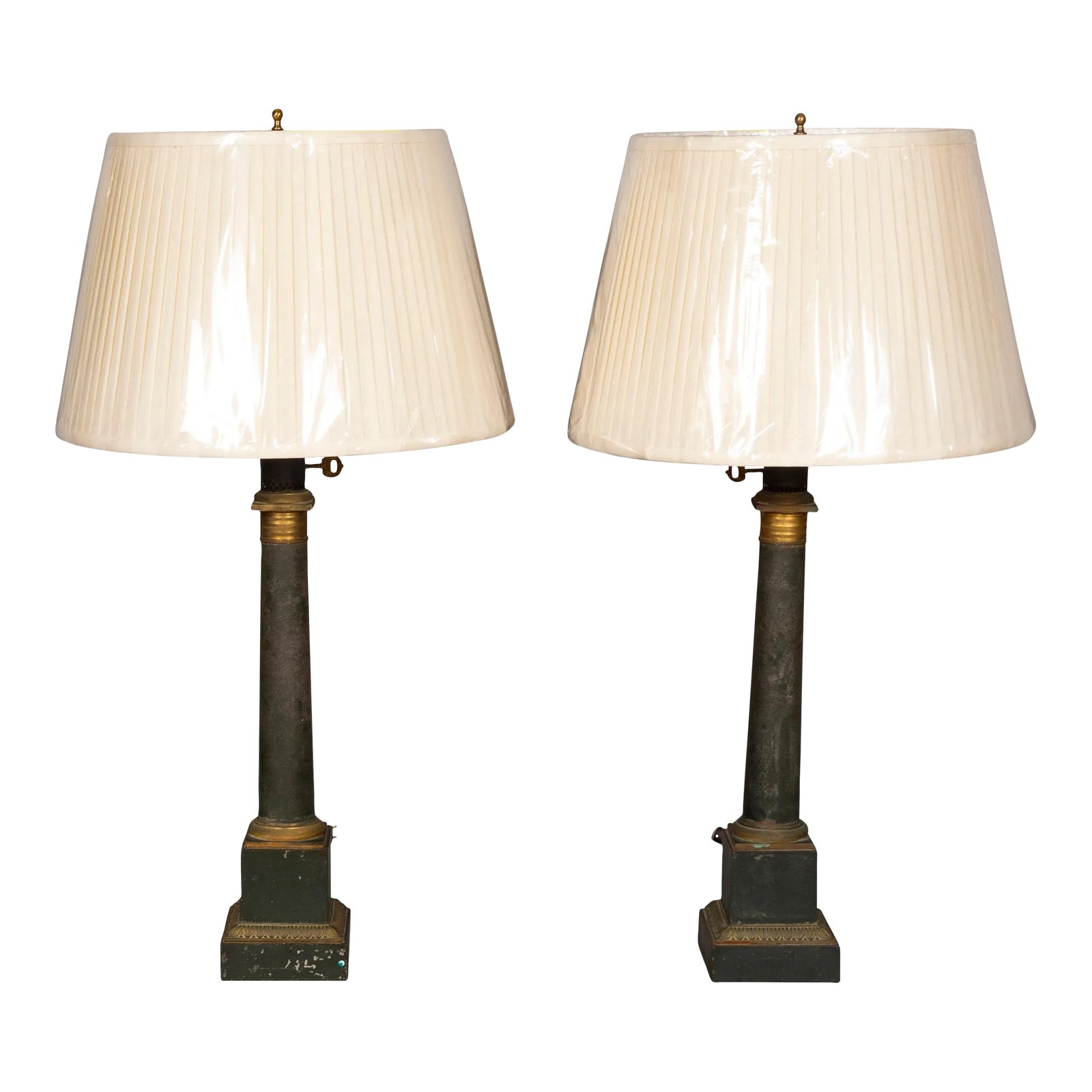 French Tole Columnar Table Lamps - A Pair | Chairish