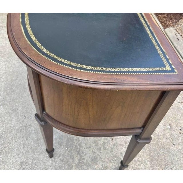 Sligh Demilune Walnut and Tooled Leather Writing Desk - Vintage Late ...
