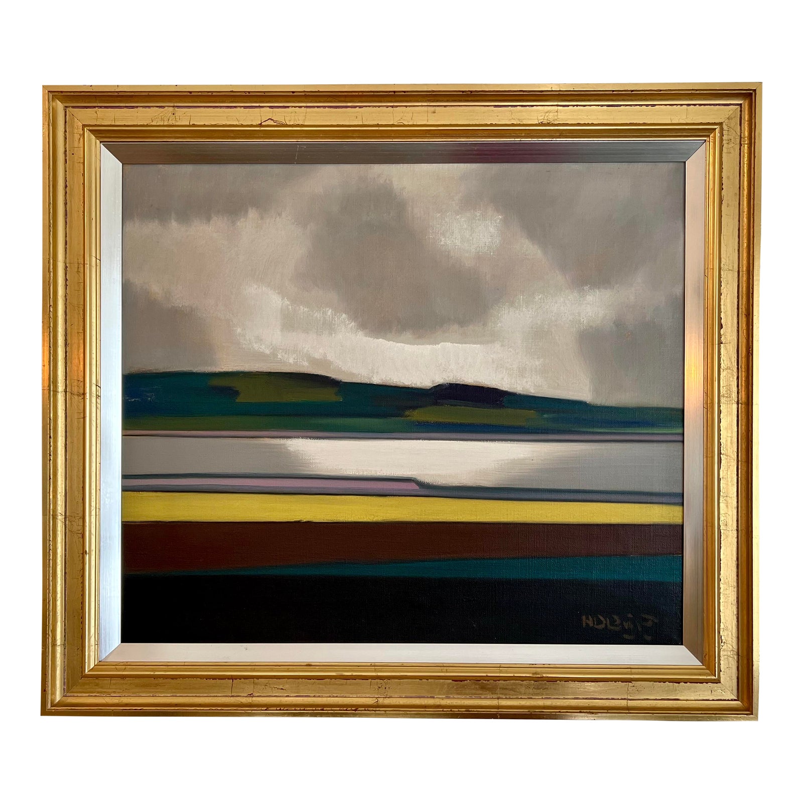 Mid 20th Century “Cloudy Reflection” Midcentury Modern Oil Painting by ...