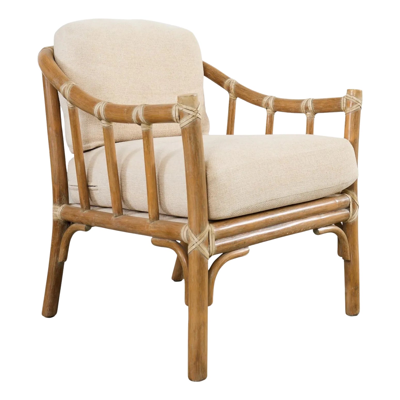 McGuire Organic Modern Rattan Barrel Back Armchair | Chairish