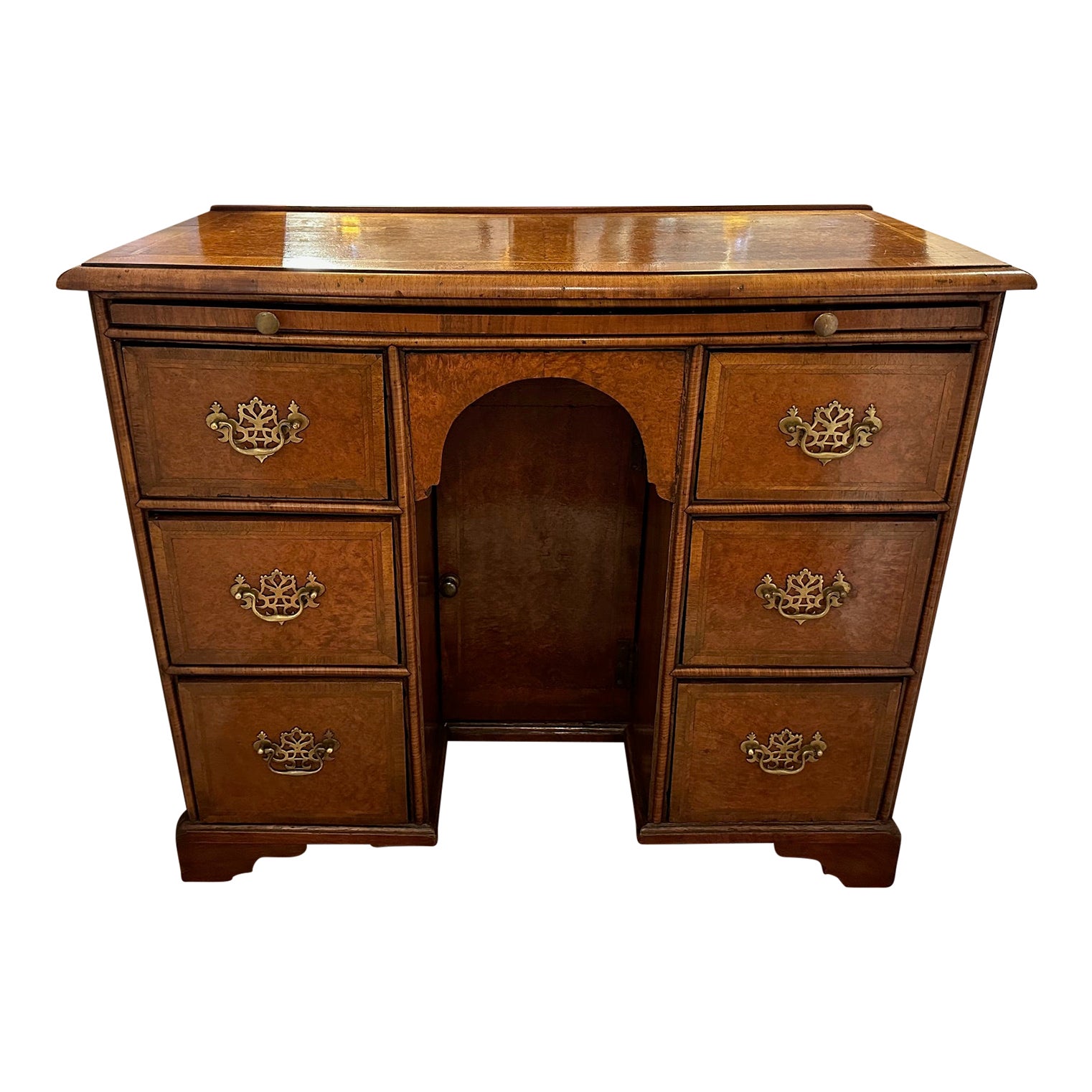 Small Antique Knee Hole Desk With Slide & Secret Cubbies | Chairish