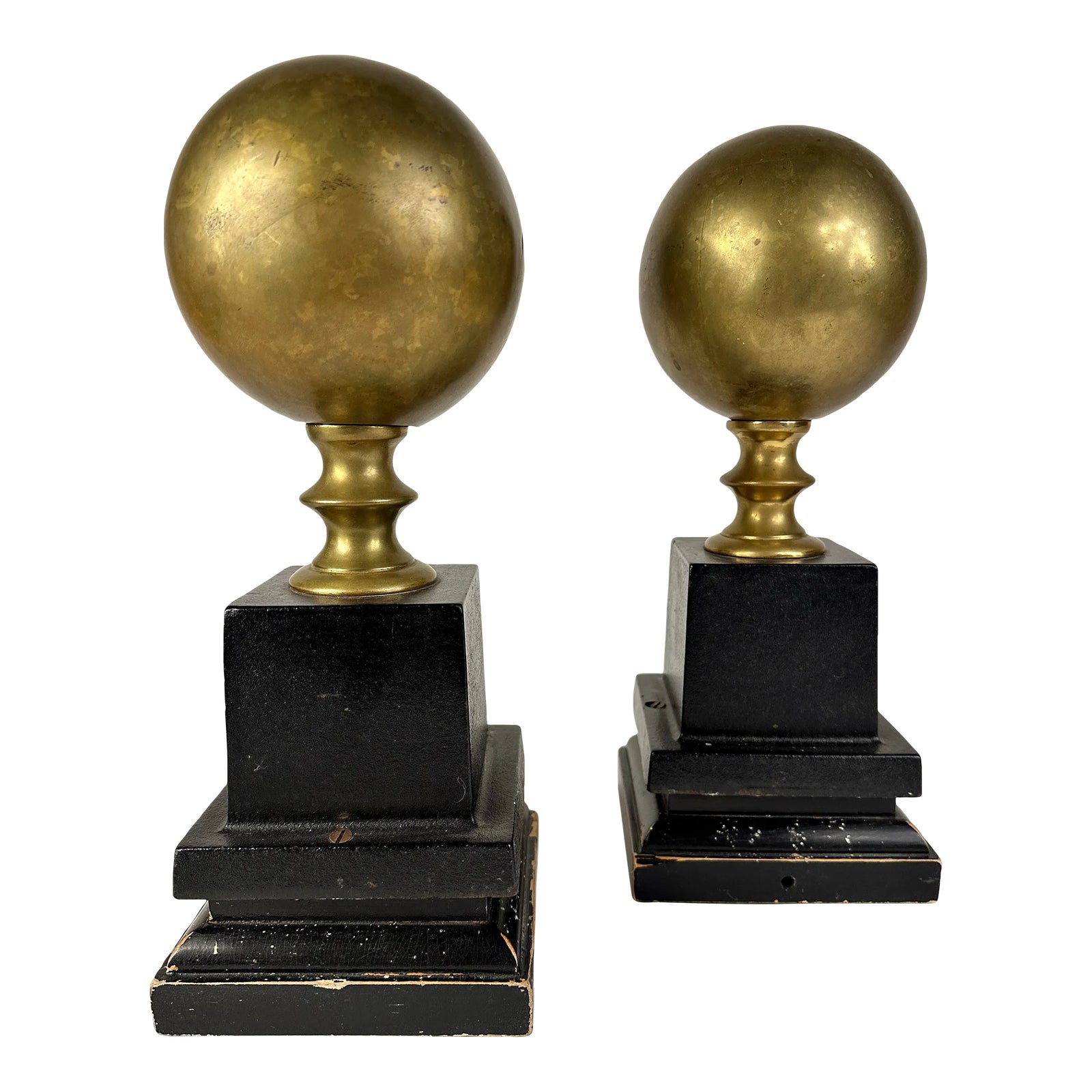 Early 20th Century Pair of XL Brass Balls on Metal Plinths - Corbels ...