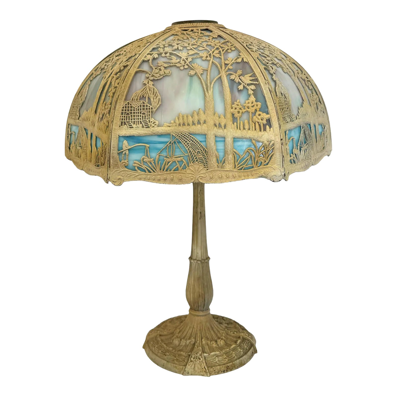Antique Miller Lamp Co. Slag Glass Table Lamp | Chairish