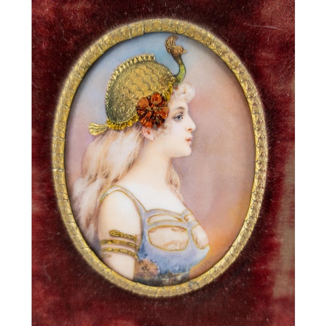 Early 20th Century French Limoges Enamel Portrait of a Beautiful Woman in Gilt Bronze Frame ...