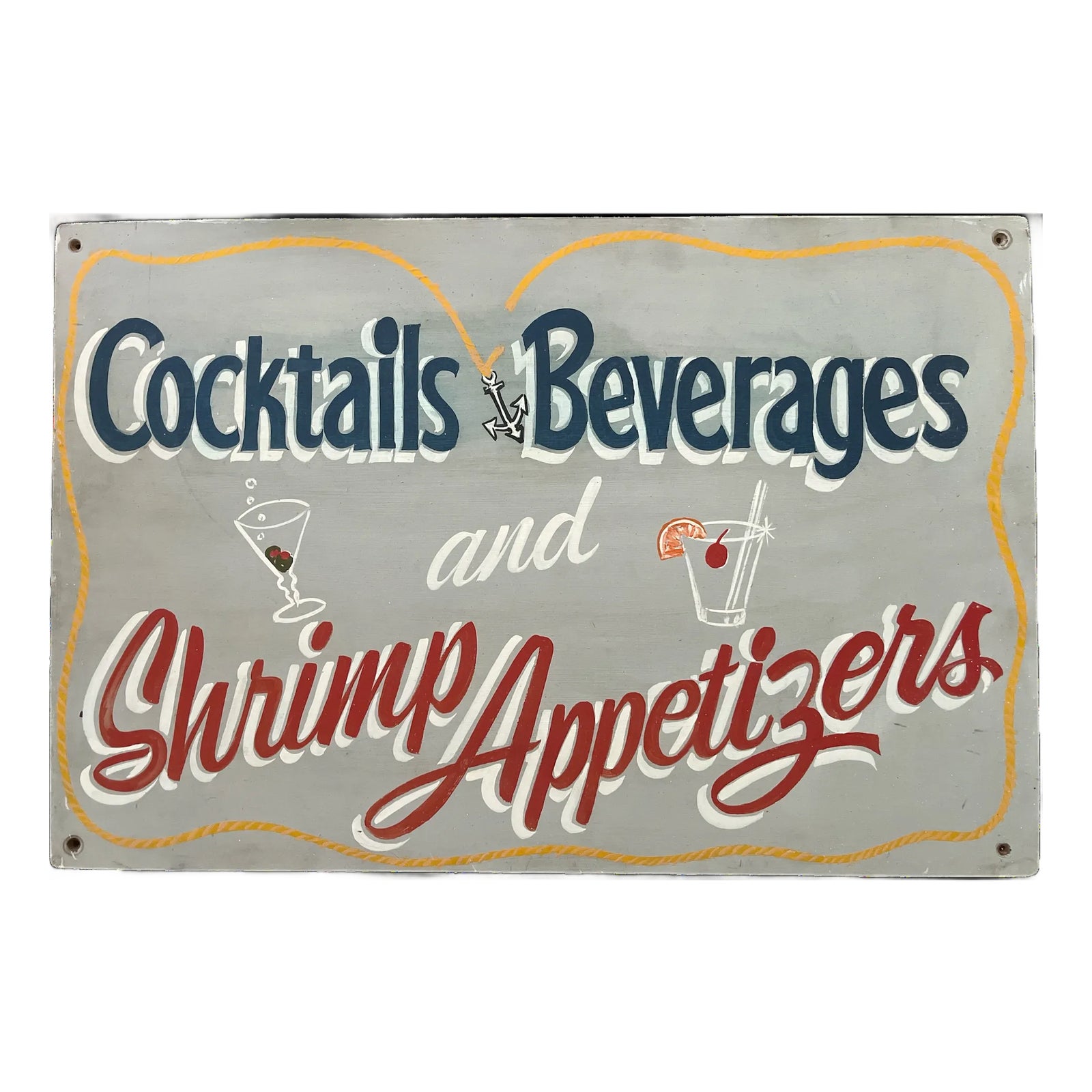 Vintage Mid Century Hand-Lettered “Cocktails, Beverages, and Shrimp ...