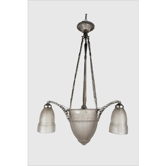 Muller Freres Art Deco Chandelier, Glass and Bronze Fixture Vintage ...