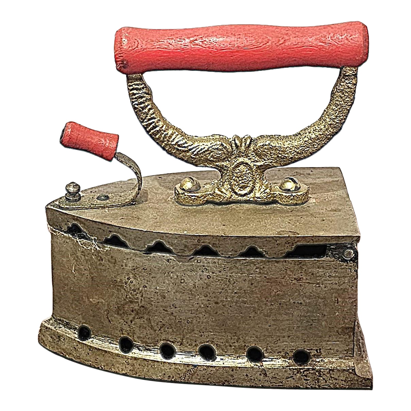 Vintage Cast Iron Charcoal Iron With Red Brass Handle – Early 20th ...
