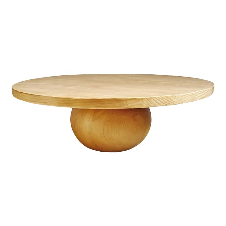 Round Wood Ball Base Coffee Table | Chairish
