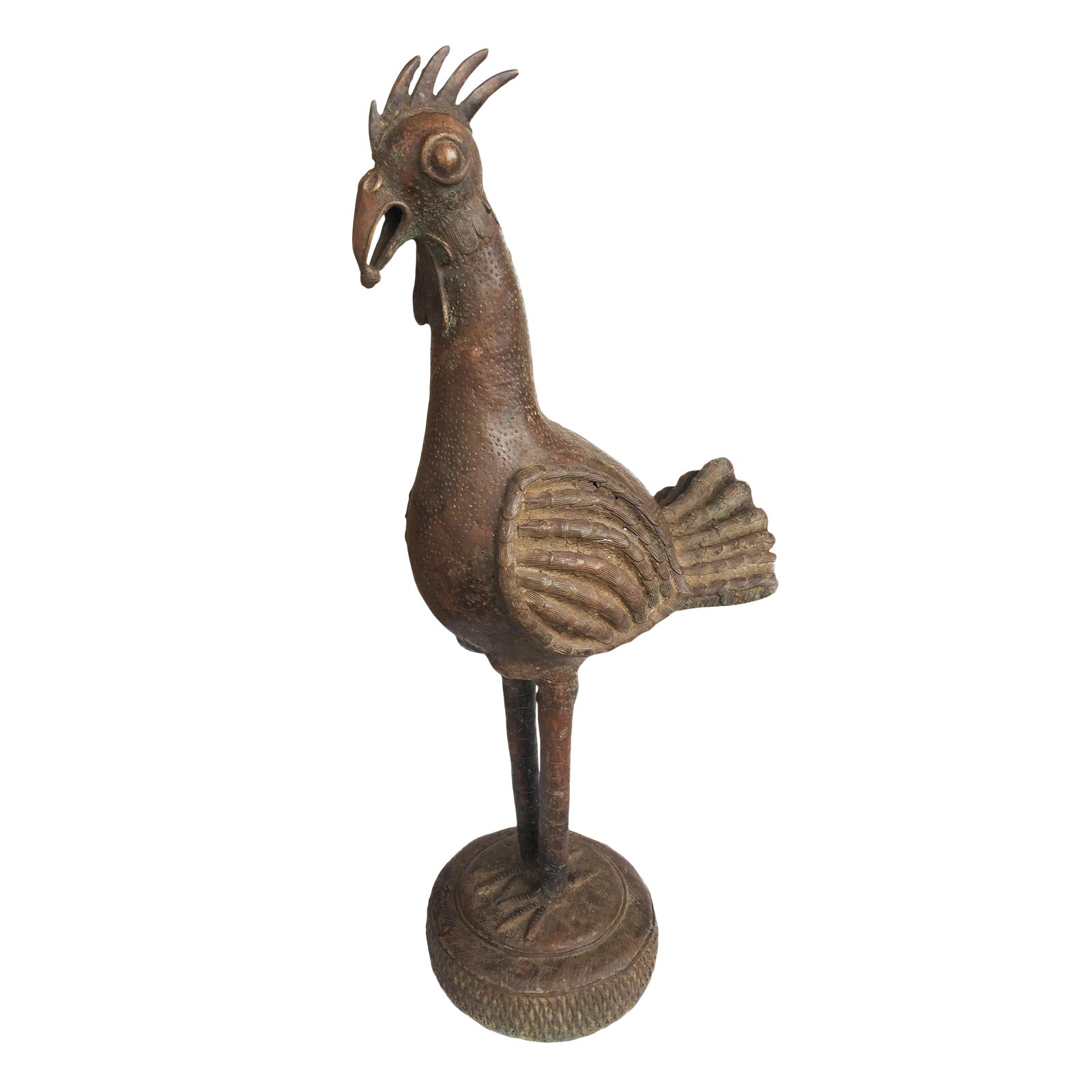 Large African Benin Bronze Rooster Nigerian | Chairish