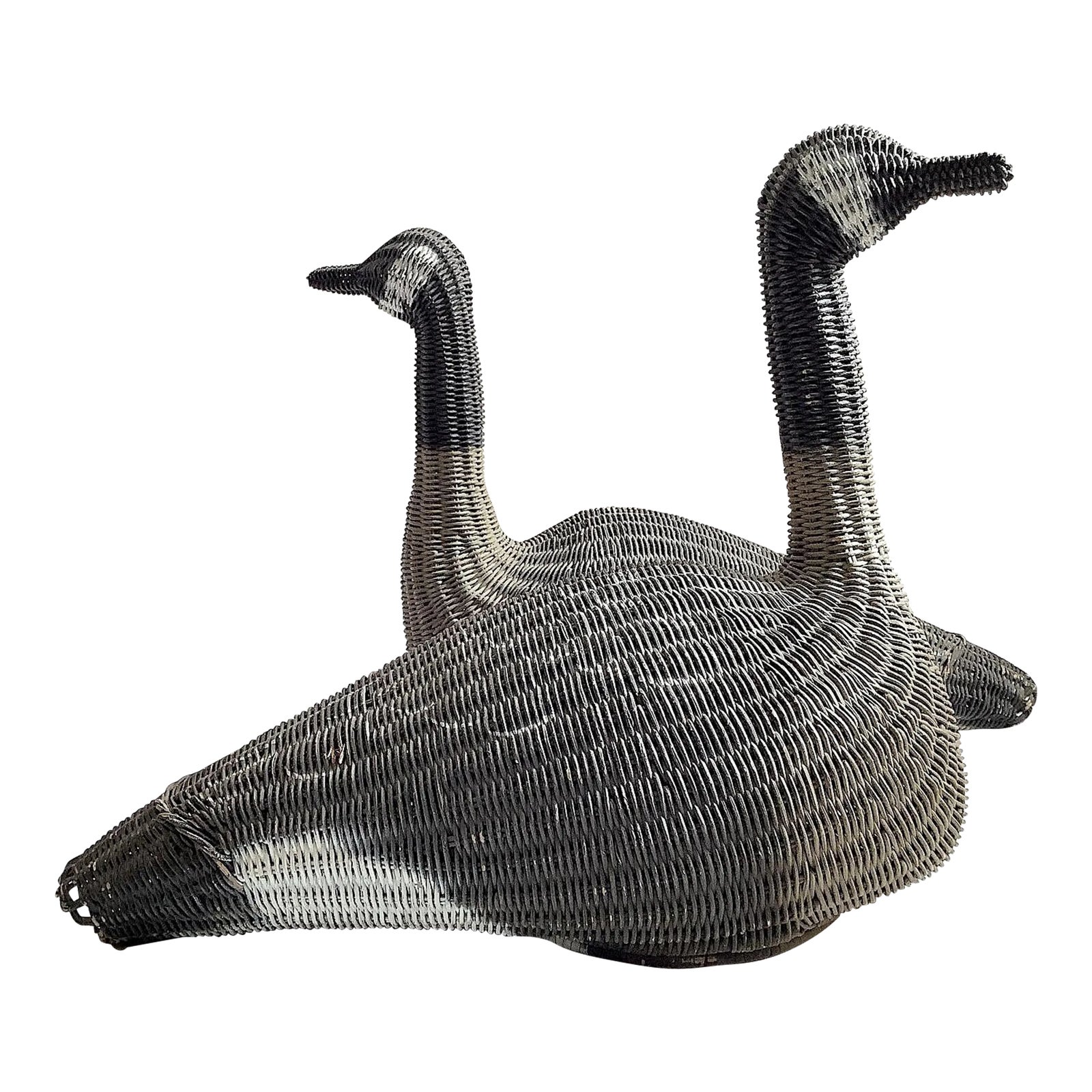 Mid-Century Wicker Goose Decoys, Pair | Chairish
