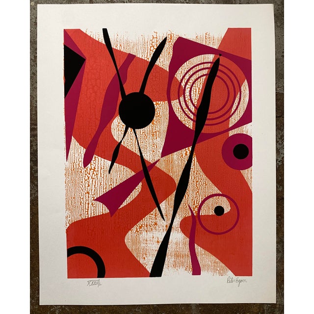 1980s Peter Egan Serigraph in Reds | Chairish