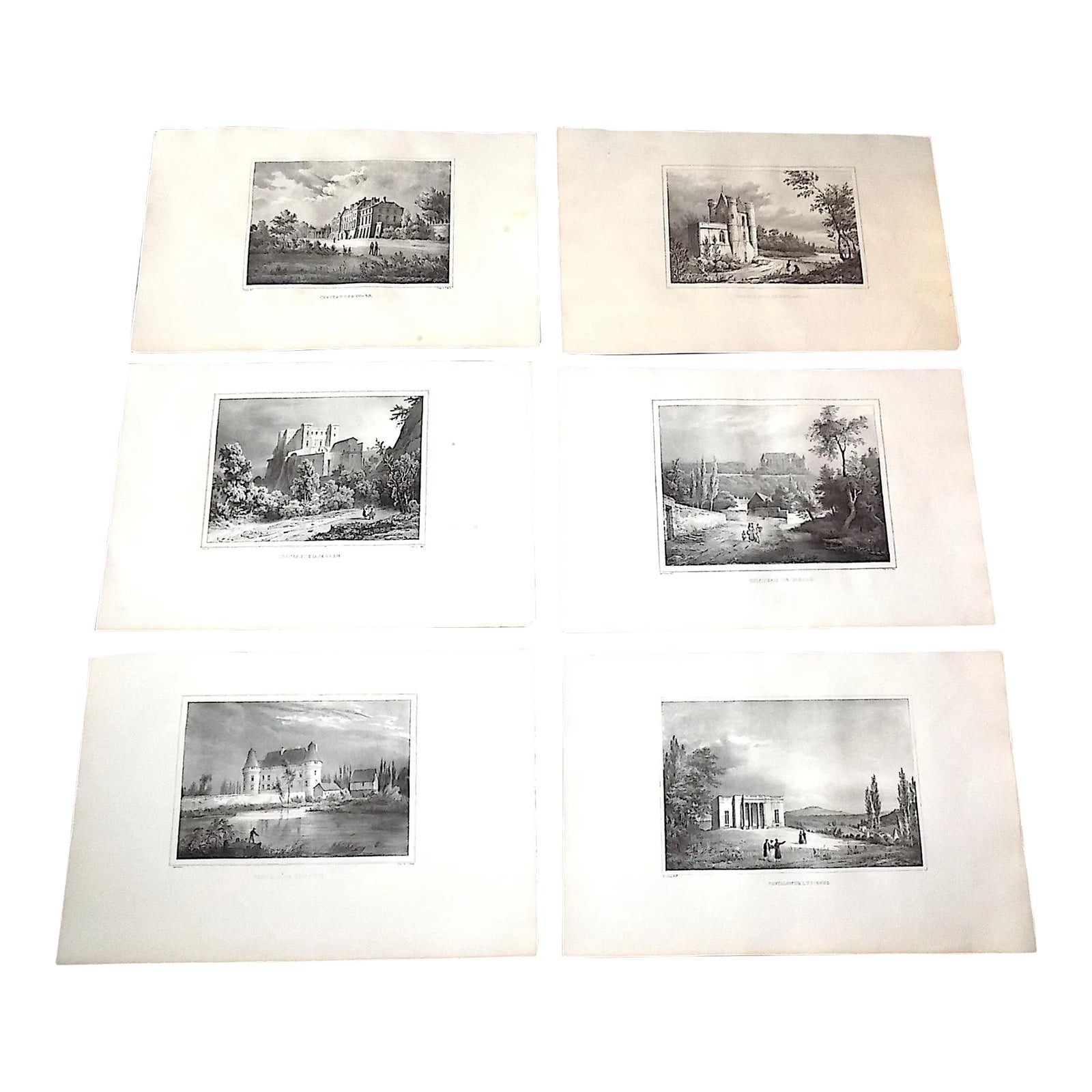 Antique 18th C. Chateaux De France Imperial Folio Size Lithographs ...