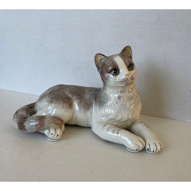 Artisan Ceramic Figure of a Reclining Cat | Chairish