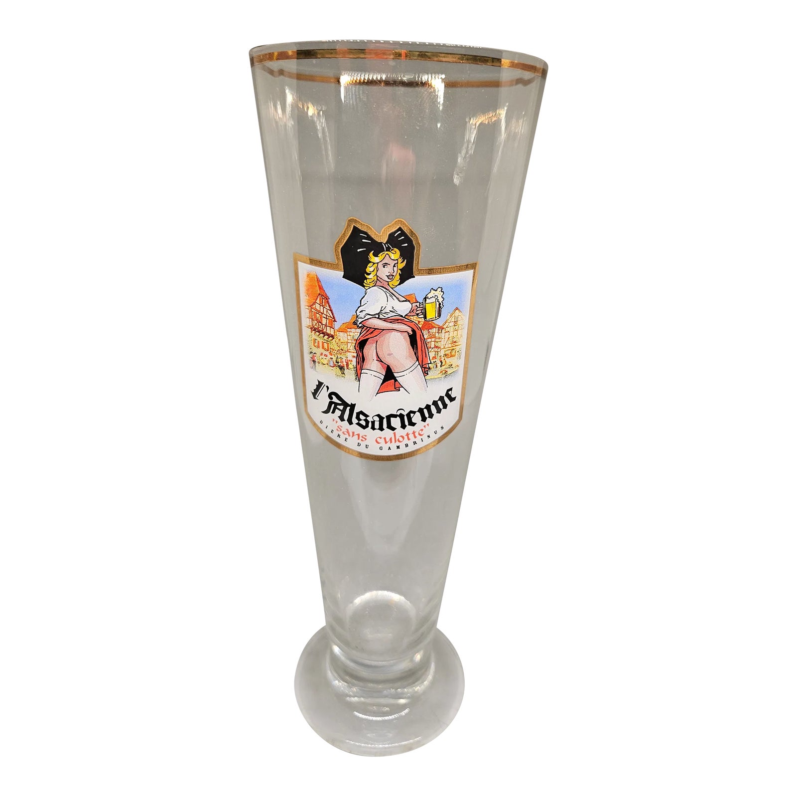 Tall l'Alsacienne Beer Fannie Says Bottoms Up Germany .4l Glass | Chairish