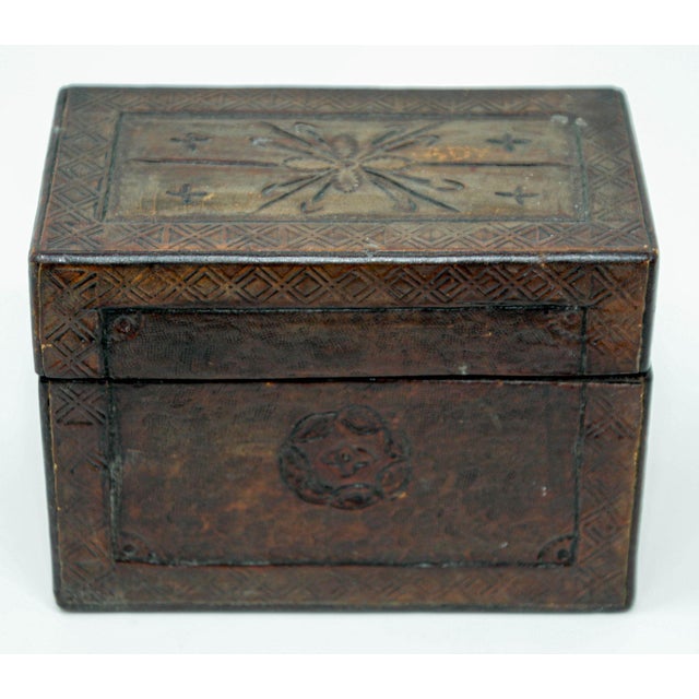 Vintage Hand Tooled Leather Covered Wooden Box | Chairish