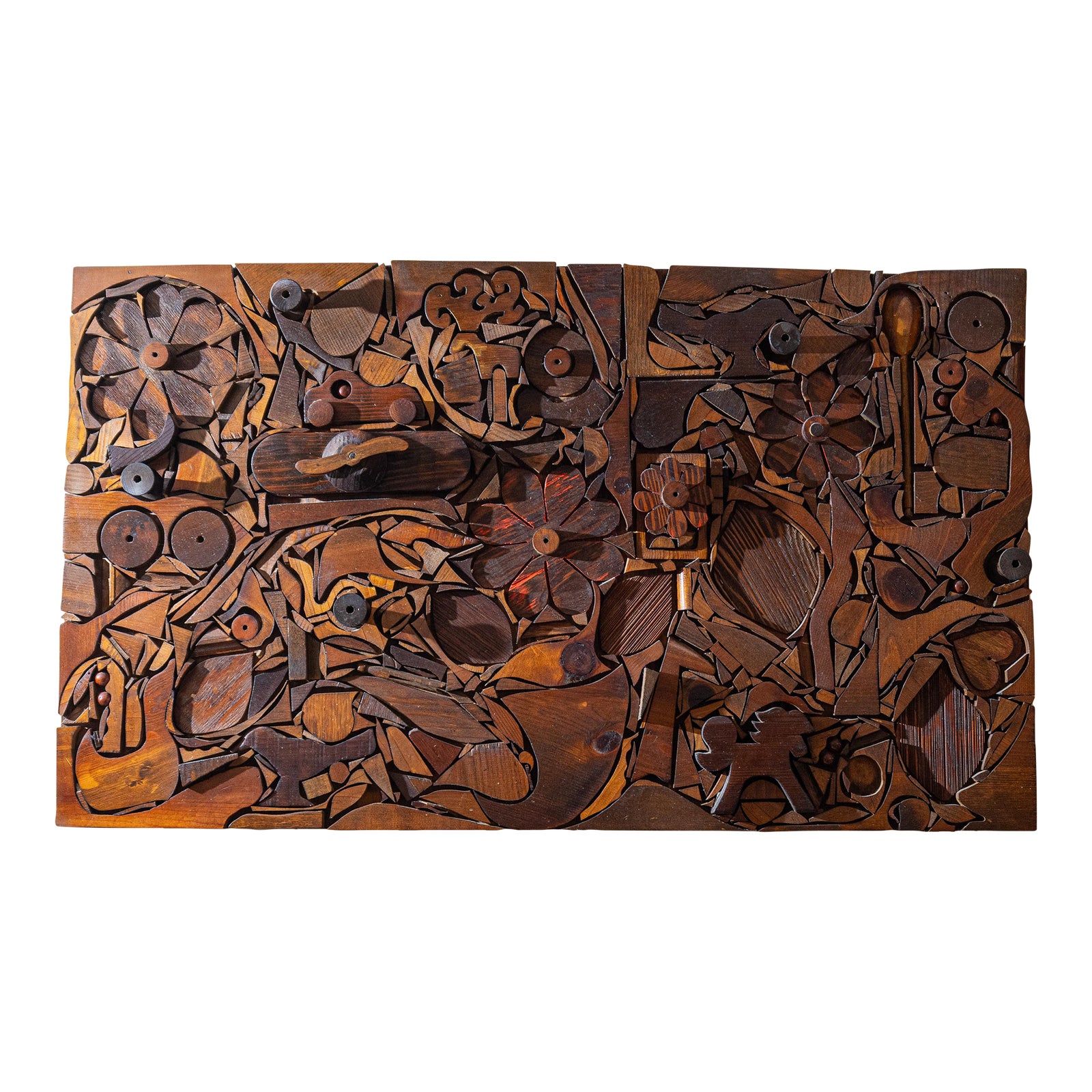 Large Mid-Century Abstract Wood Assemblage Wall Sculpture, 1960s | Chairish