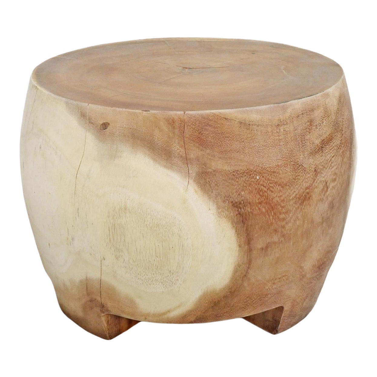 Raw Acacia Drum Side Table / Stool | Chairish