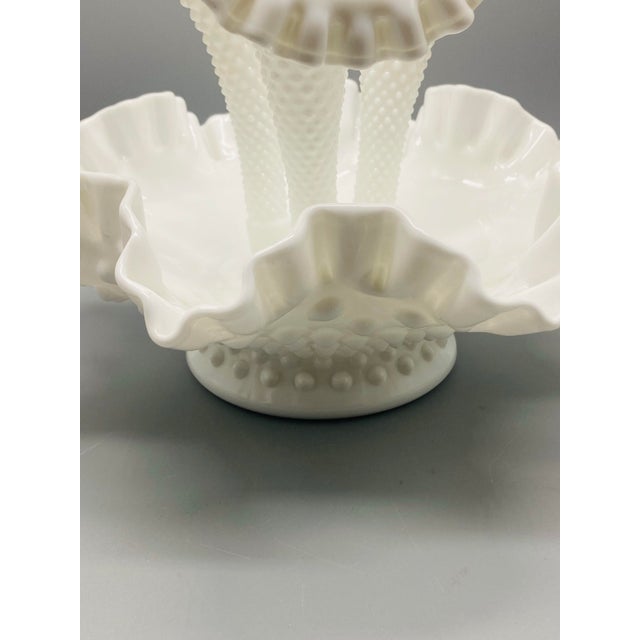1960s Fenton Milk Glass Three Horn Epergne Fenton Hobnail Vase And Bowl