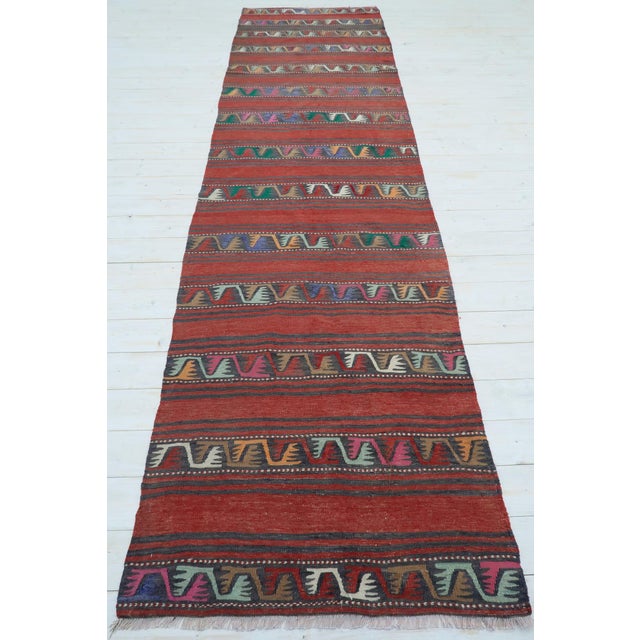 Vintage Turkish Red Kilim Runner-3’4’x11’10" | Chairish