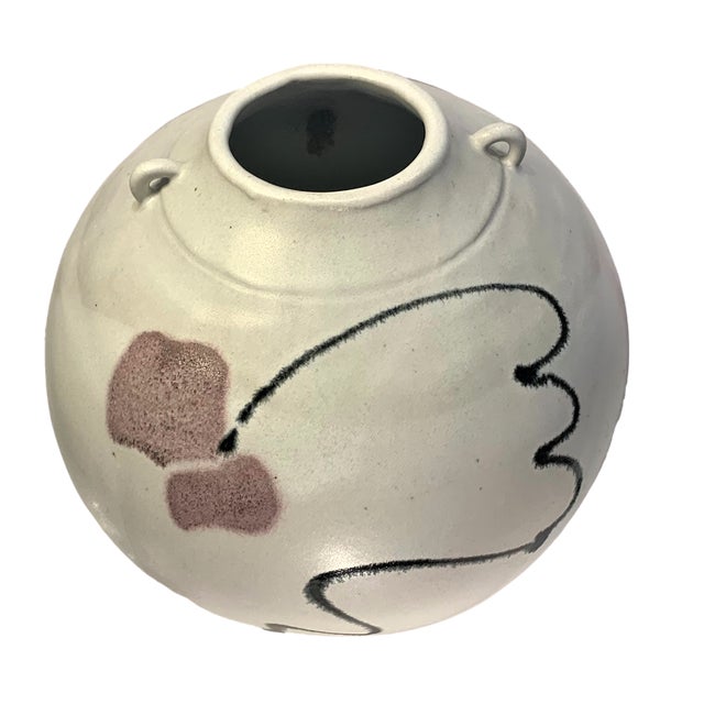 Large Studio Pottery Vase With Hand Glazed Retro Abstract Decor | Chairish