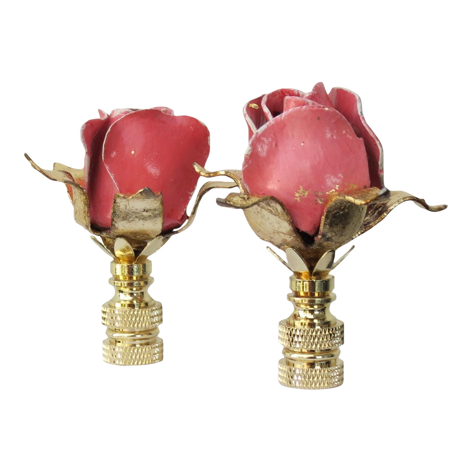 Vintage Italian Tole Rose Lamp Finials in Two-Tone Pink, a Pair by C ...