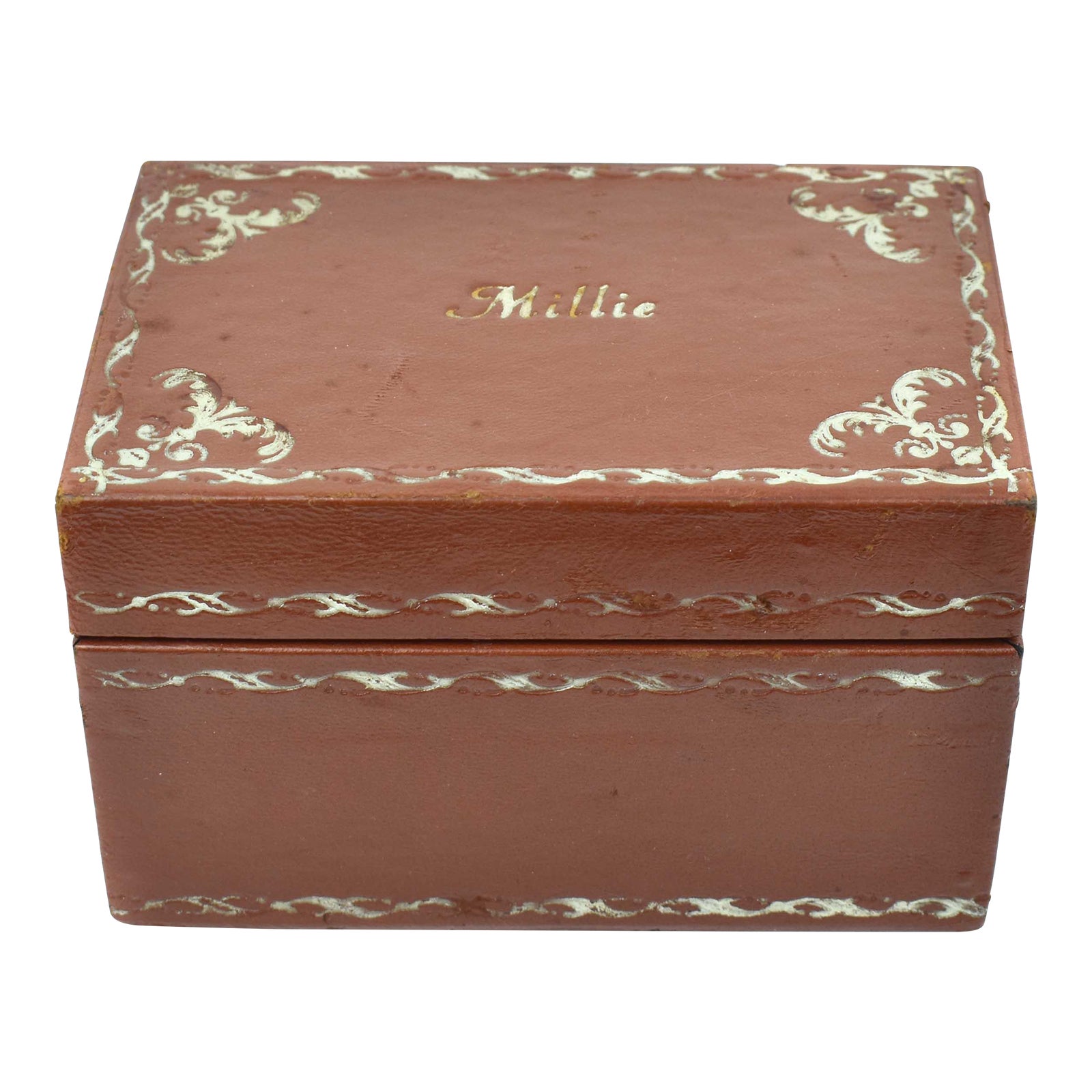 Mid 20th Century Handmade Leather Italian Box With Silver Floral Design ...