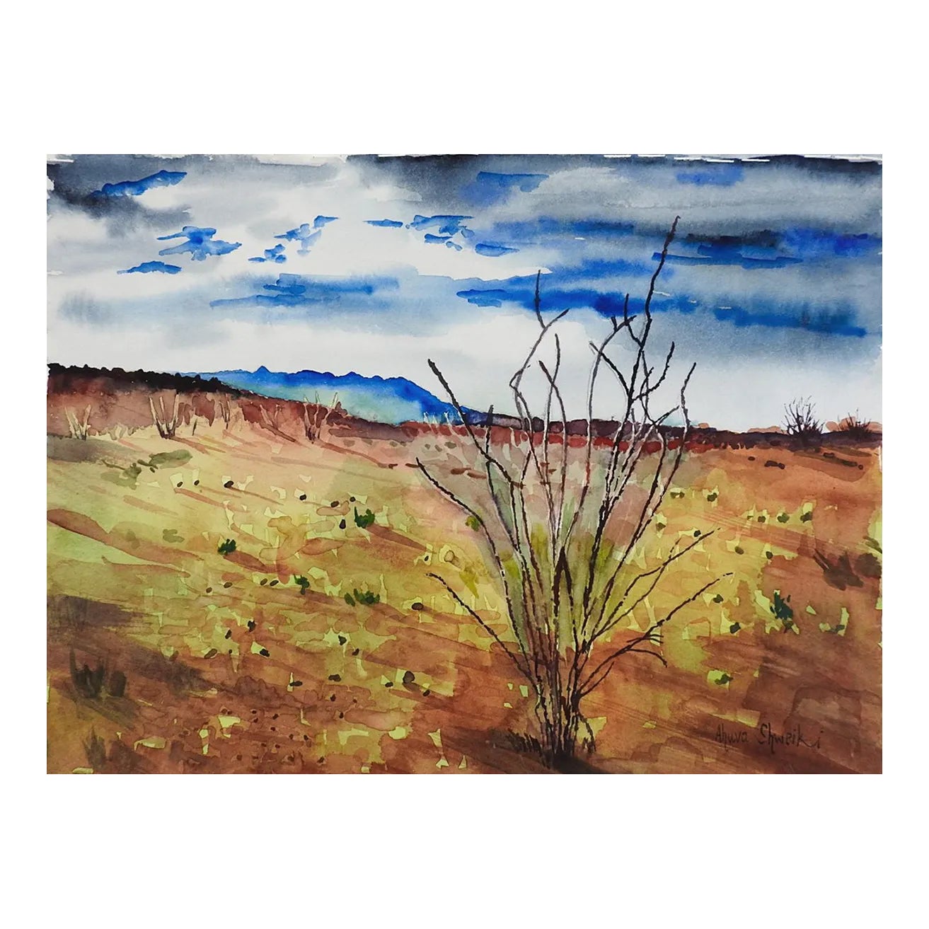Contemporary Desert Landscape Watercolor Painting | Chairish