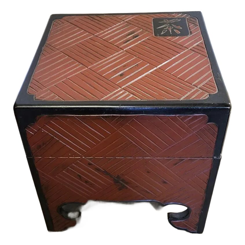 Large Chinese Red and Black Tea Storage Box | Chairish